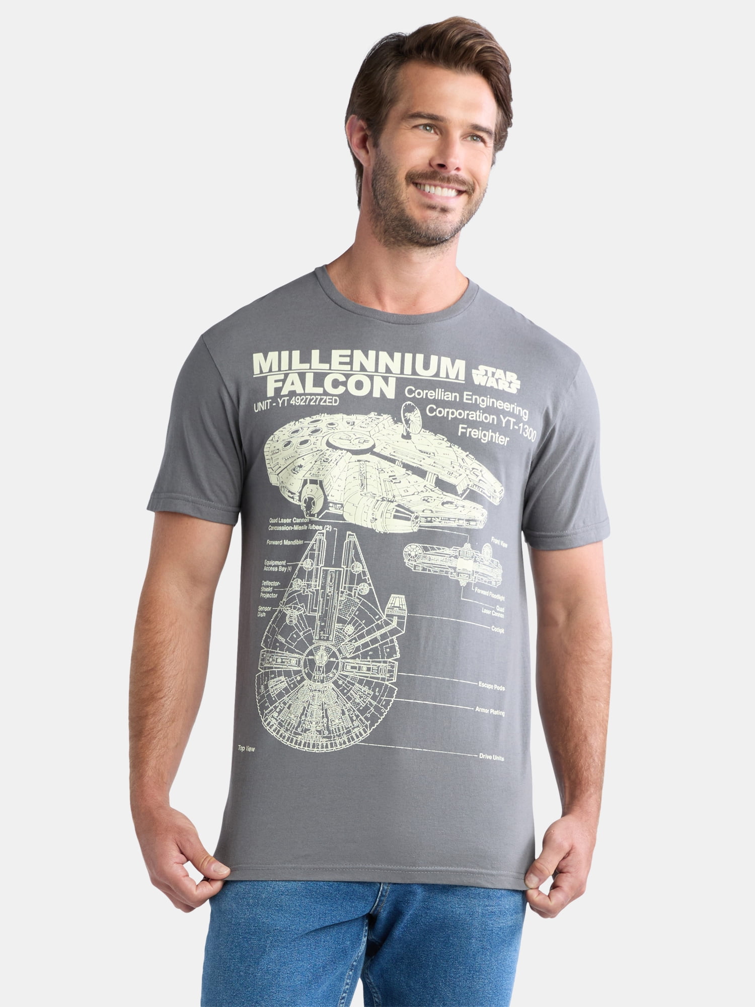 Star Wars, Men's & Big Men's Millenium Falcon Corellian Freighter Graphic Tee Shirt, Sizes S-3XL ...