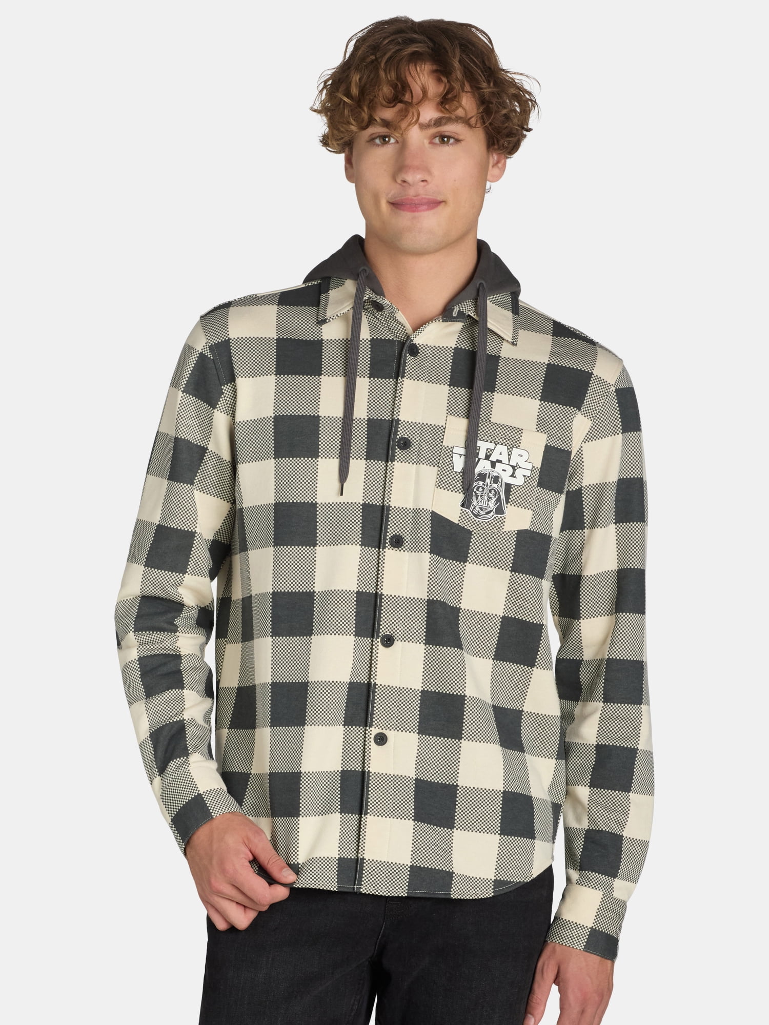 Star Wars Men’s Darth Vader Graphic Button-Up Plaid Hoodie, Sizes S-3XL ...
