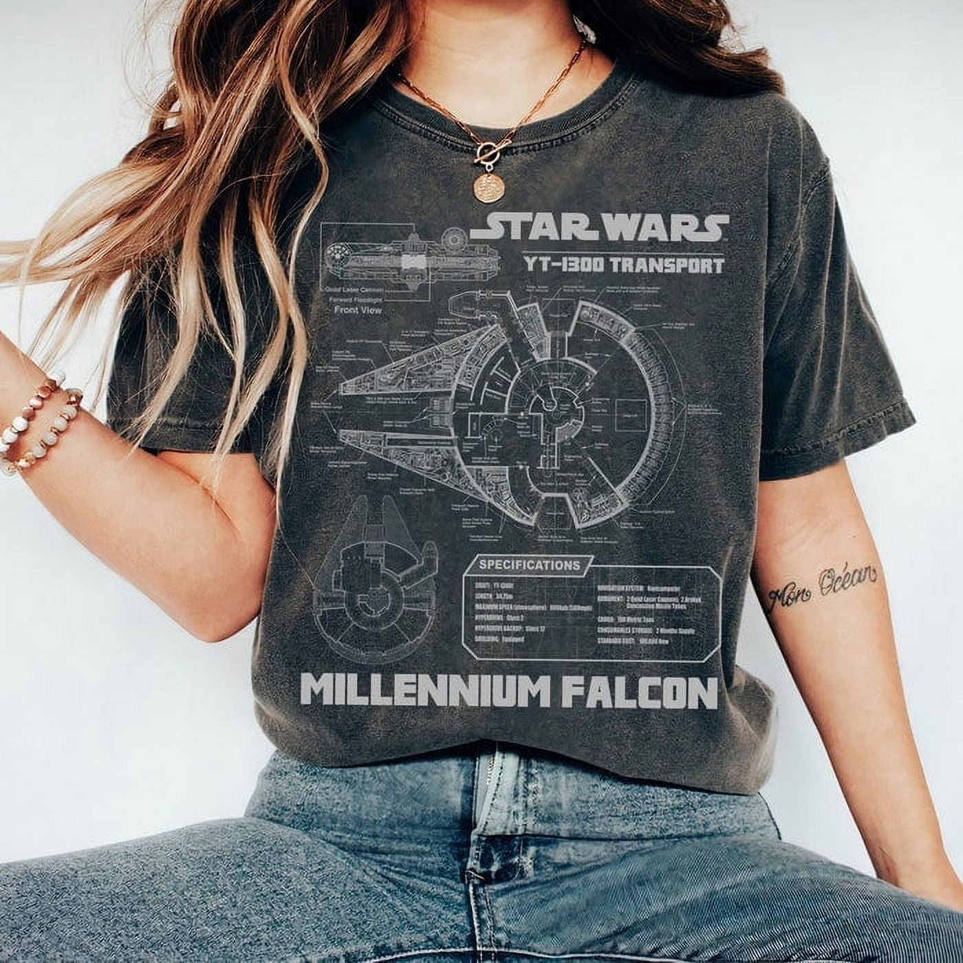 Star Wars Millennium Falcon Grey Schematics Graphic, Star Wars ...