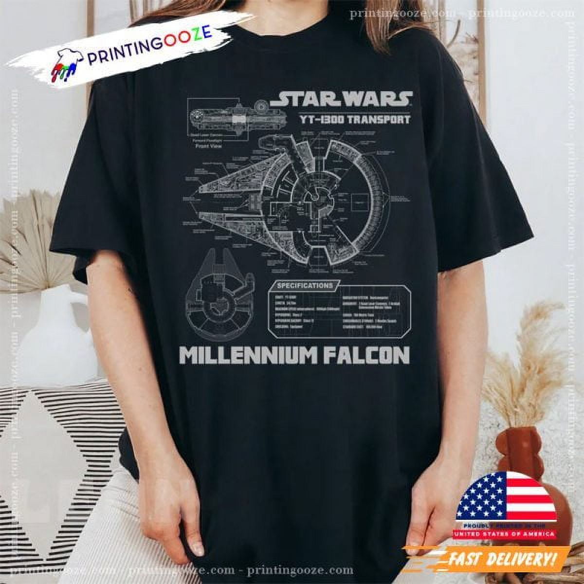 Star Wars Millennium Falcon Grey Schematics Shirt - Walmart.com
