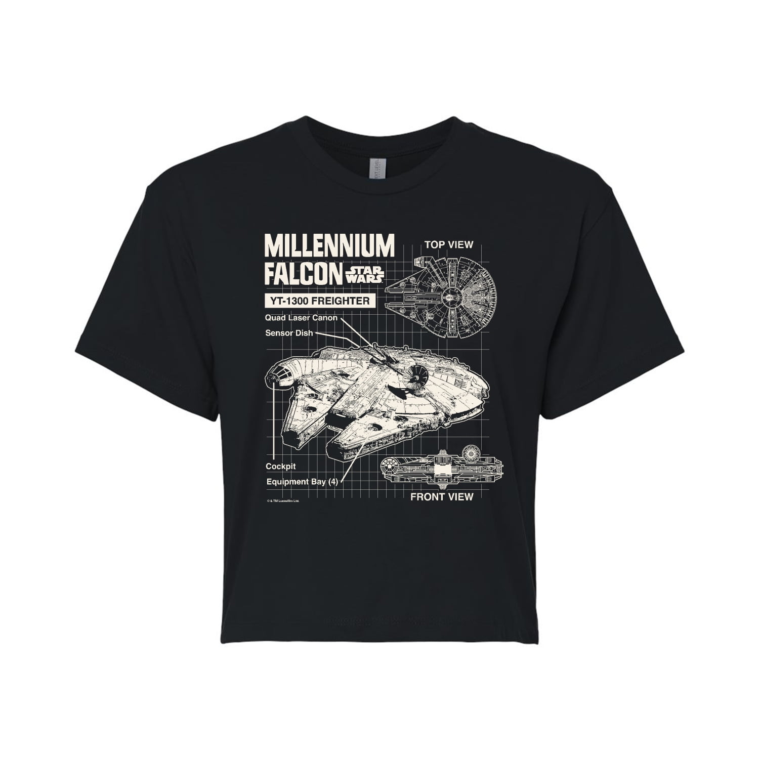 Star Wars - Millennium Falcon Schematic - Juniors Cropped Tee - Walmart.com