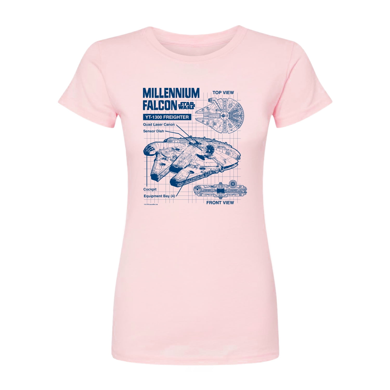 Star Wars - Millennium Falcon Schematic - Juniors Fitted Tee - Walmart.com
