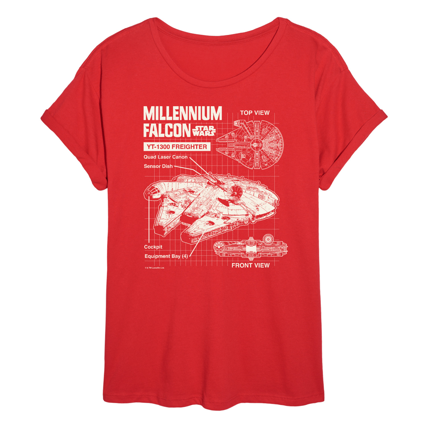 Star Wars - Millennium Falcon Schematic - Women's Oversized Tee ...