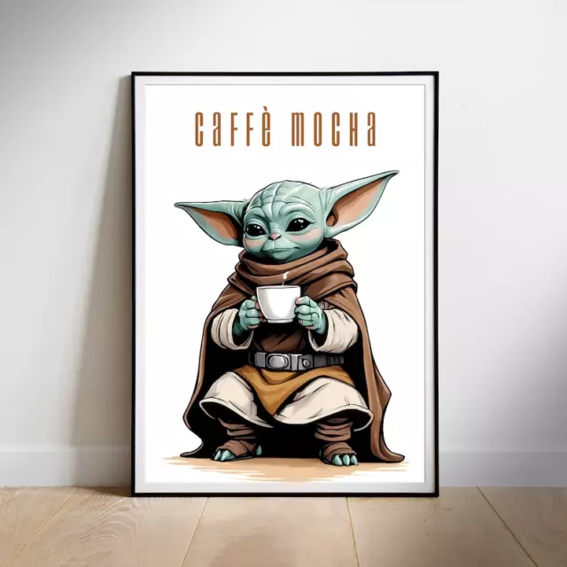 Star Wars Print, Baby Yoda Coffee Poster, Fan Art Movie Print NO FRAMED ...