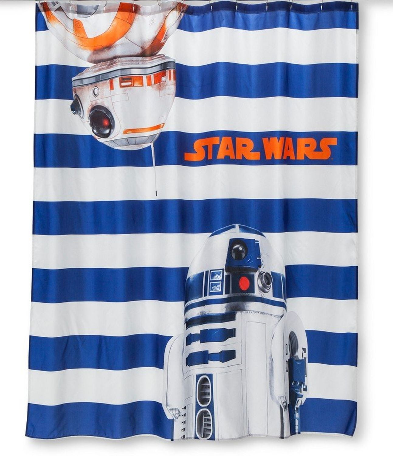 Star Wars Robot Fabric Shower Curtain with Blue & White Stripes ...