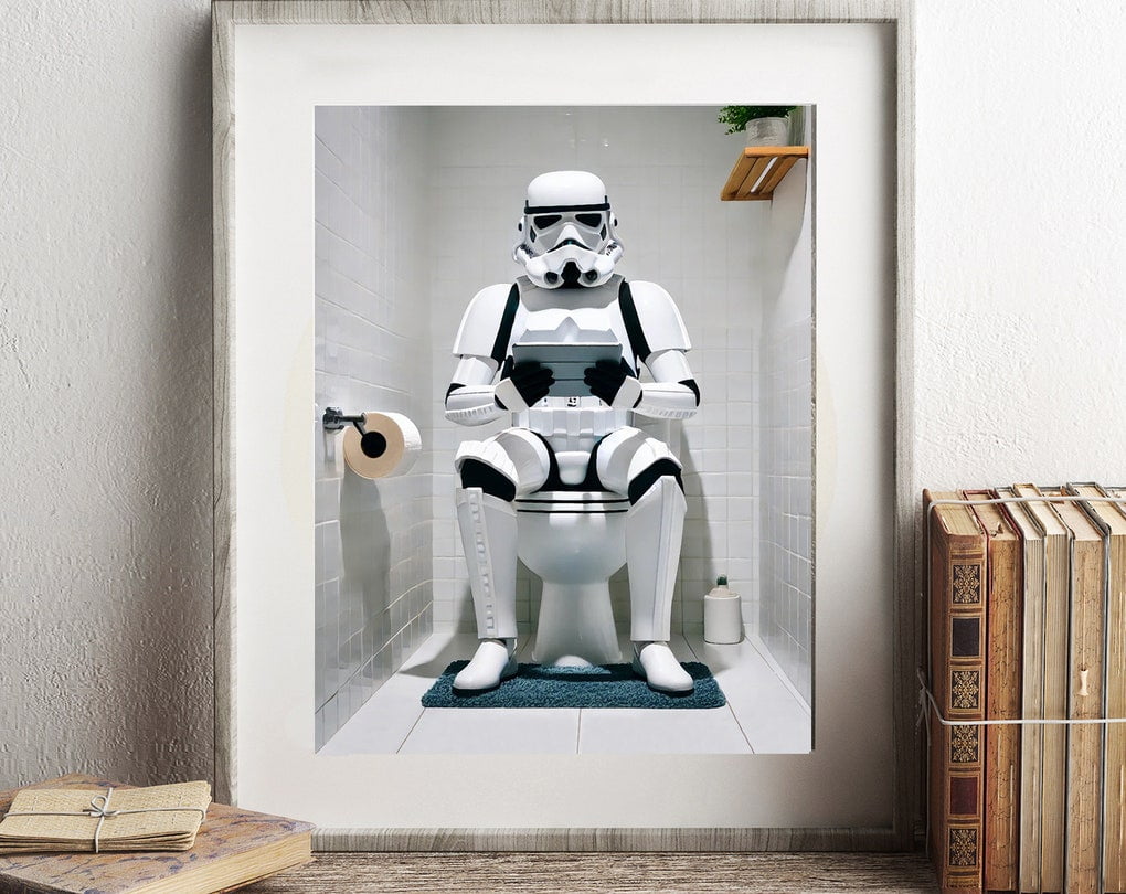 Star Wars Stormtrooper On The Toilet Art Print, Stormtrooper Art, Funny ...