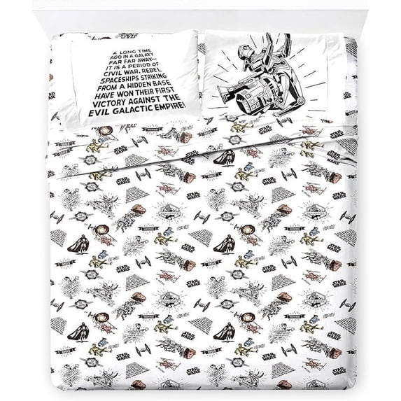 Star Wars, T-Shirt Comic Bed Sheets Set, Queen Size, Includes 4 Pieces ...