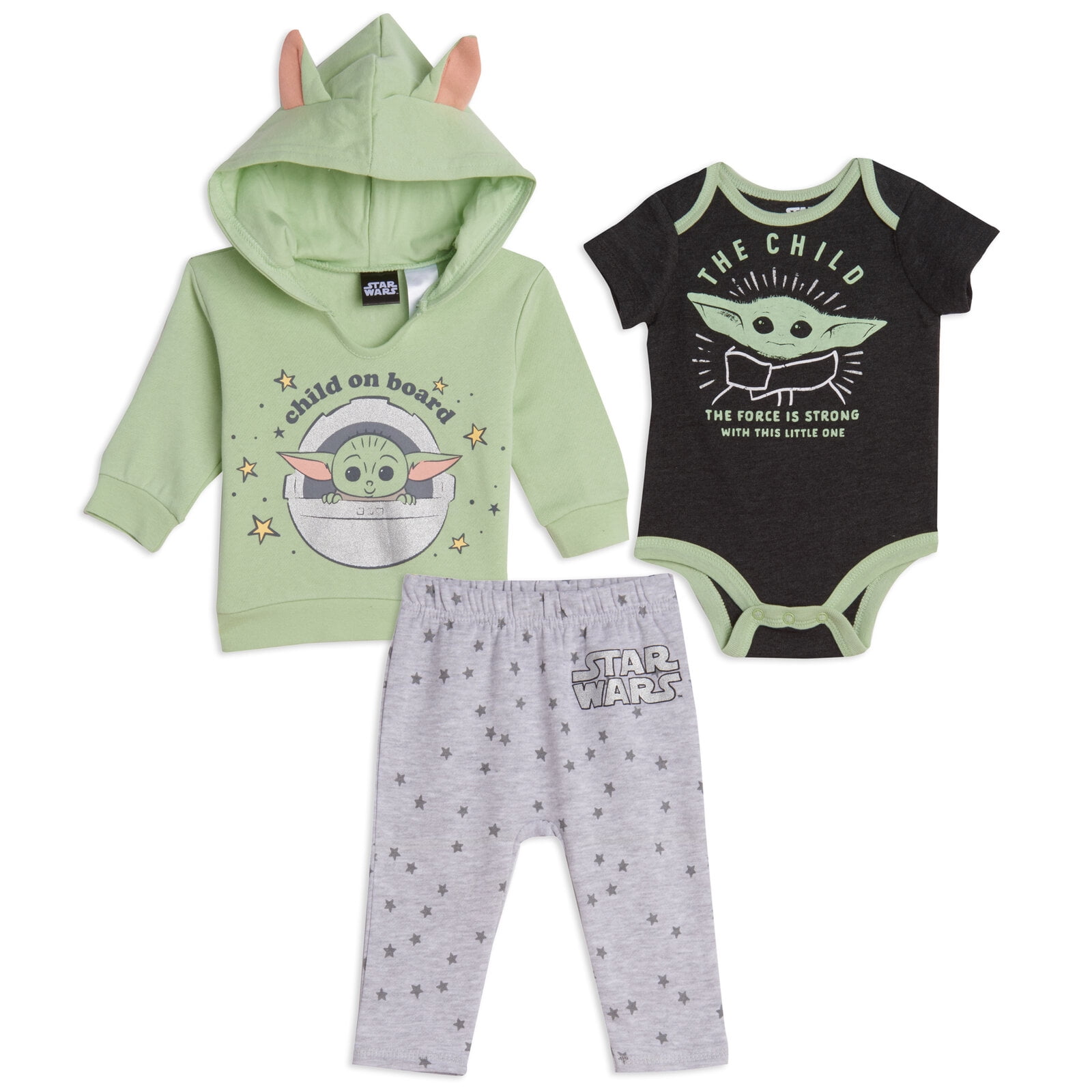 Star Wars Baby Clothes Mandalorian Graphic Hoodie, Onesie and Pants Set ...