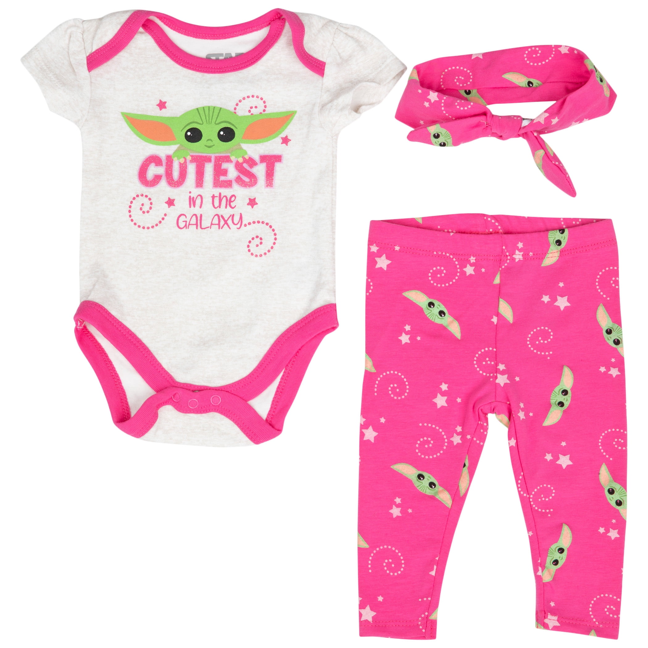Star Wars The Child Grogu Girls 3-Piece Bodysuit Set With Headband-6-9 ...