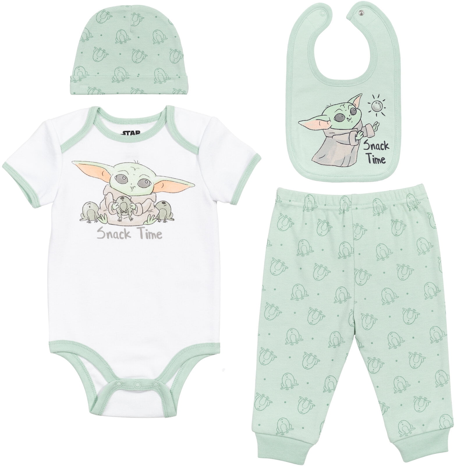 Star Wars The Child Infant Baby Boys Bodysuit Pants Bib and Hat 4 Piece ...
