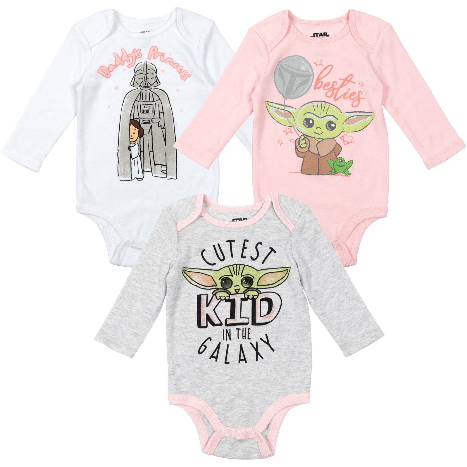 Star Wars The Mandalorian Grogu Infant Baby Girls 3 Pack Bodysuits ...