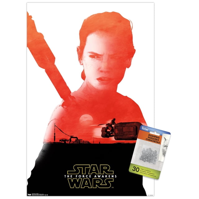 Star Wars: The Force Awakens - Rey Badge Wall Poster with Push Pins, 14 ...