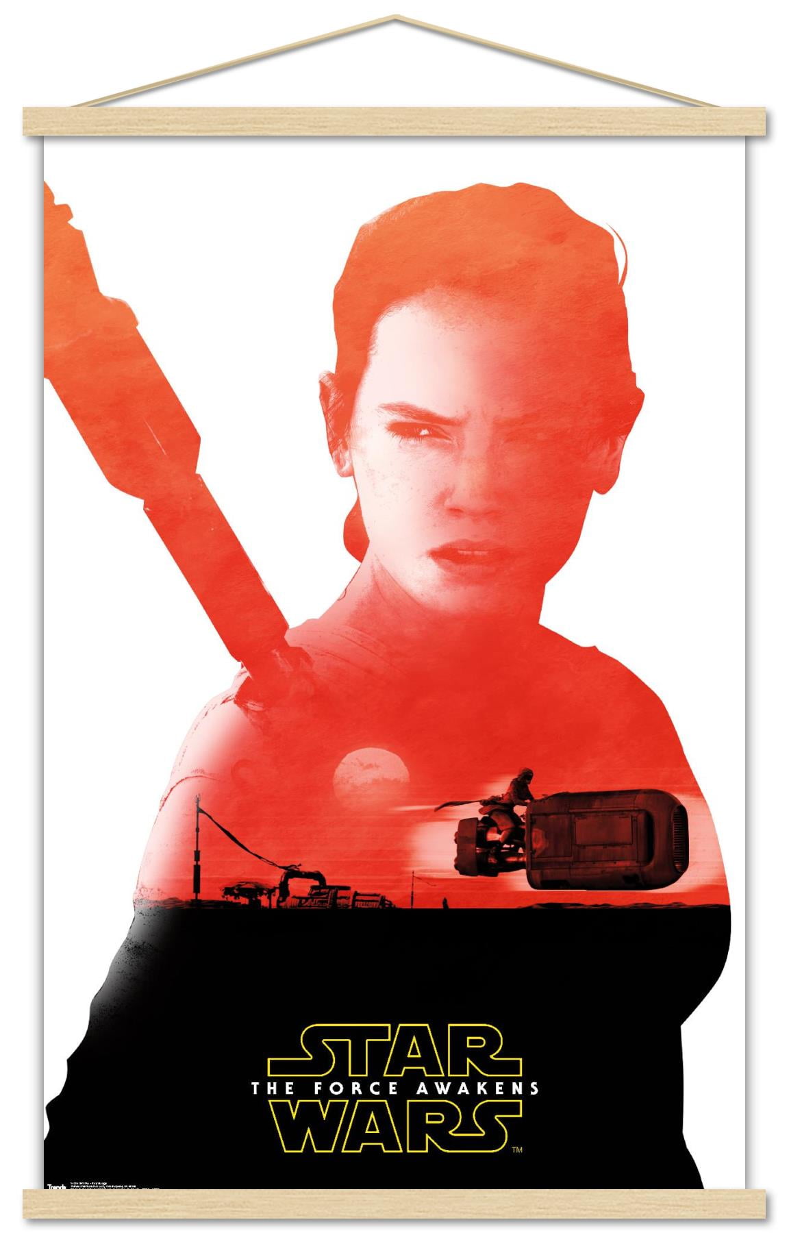 Star Wars: The Force Awakens - Rey Badge Wall Poster with Wooden ...
