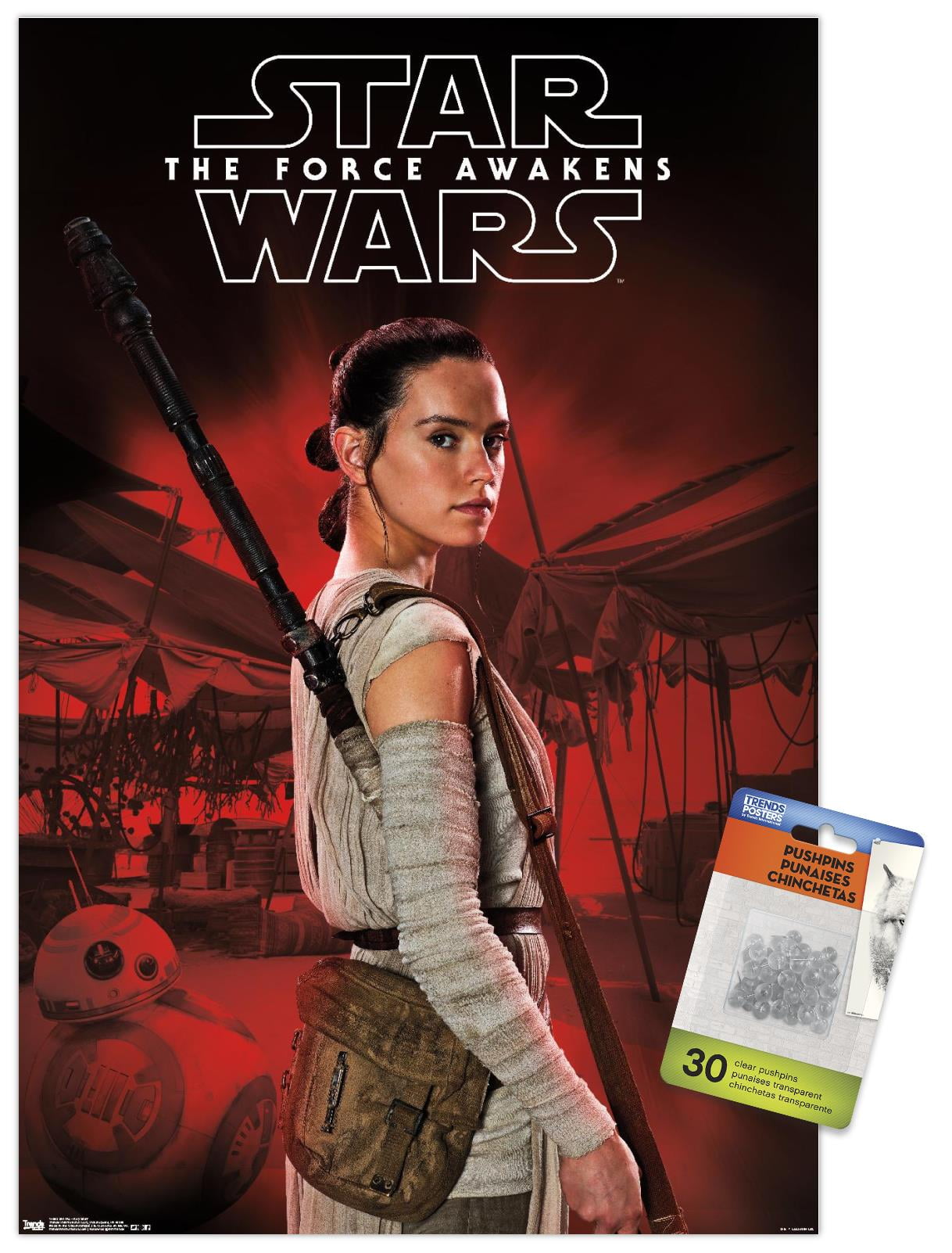 Star Wars: The Force Awakens - Rey Staff Wall Poster with Push Pins, 14 ...