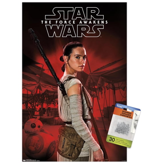 Star Wars: The Force Awakens - Rey Staff Wall Poster with Push Pins, 14 ...