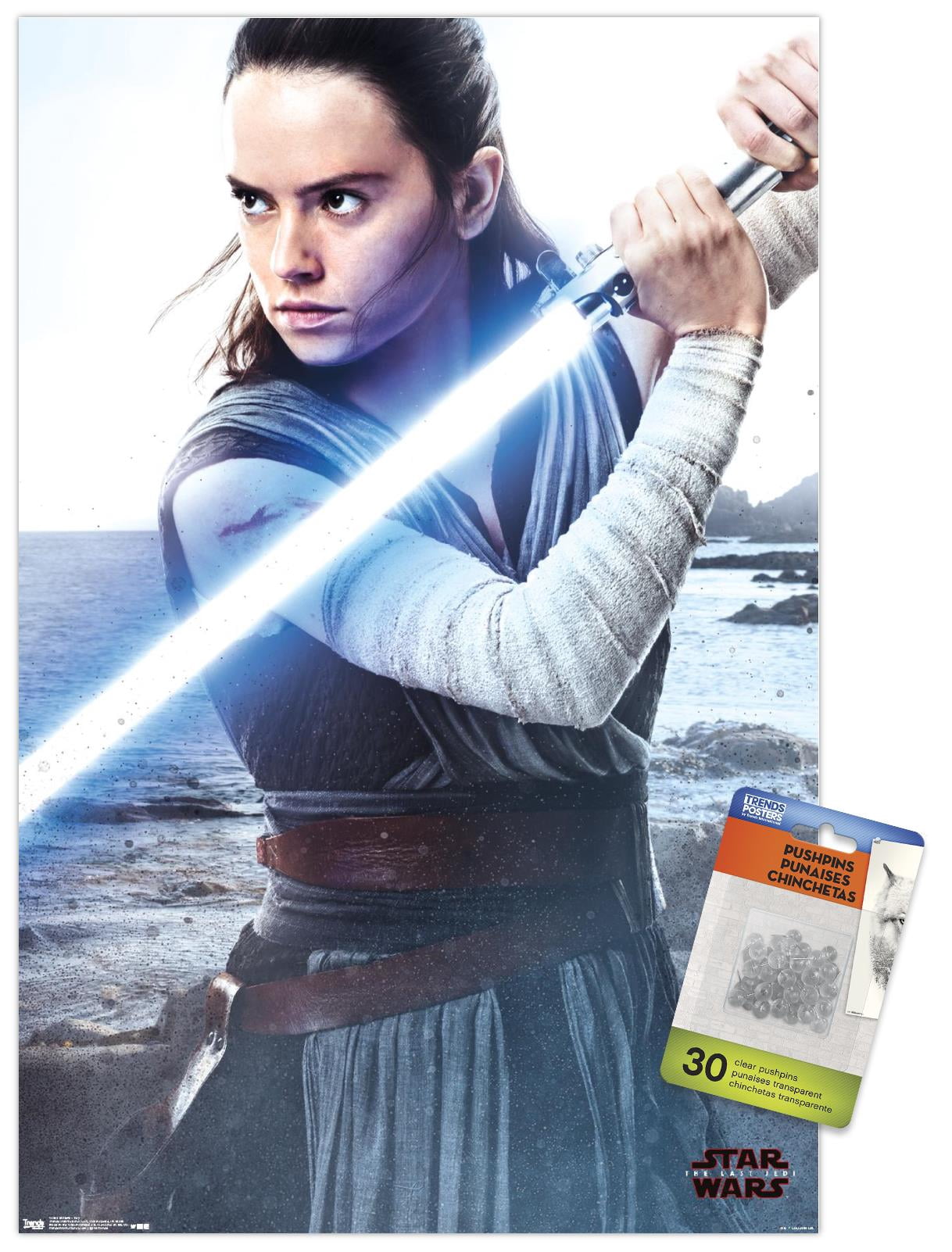 Star Wars: The Last Jedi - Rey Wall Poster with Push Pins, 14.725" x 22 ...