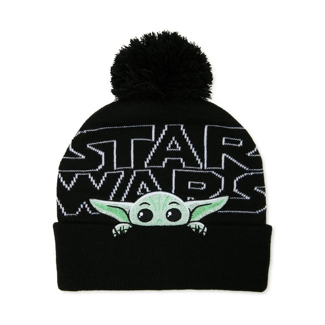 Star Wars The Mandalorian Baby Yoda Rib Knit Beanie Black - Walmart.com