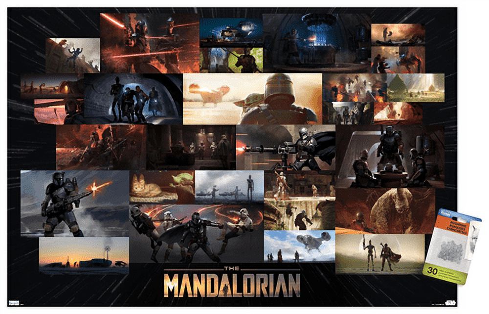 Star Wars: The Mandalorian - Credit Illustrations Wall Poster with Push ...