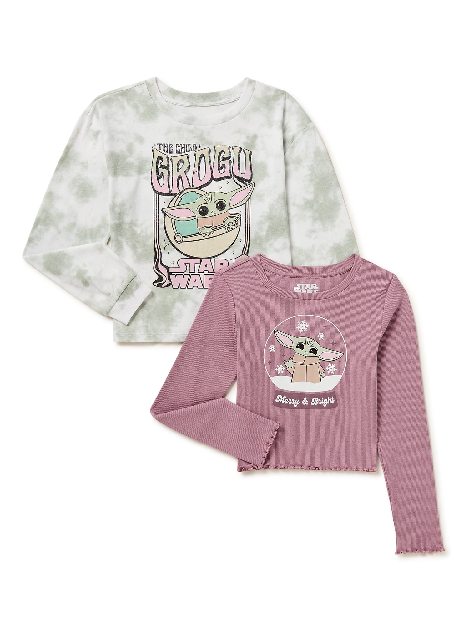 Star Wars The Mandalorian Girls Baby Yoda Long Sleeve Tees, 2-Pack ...