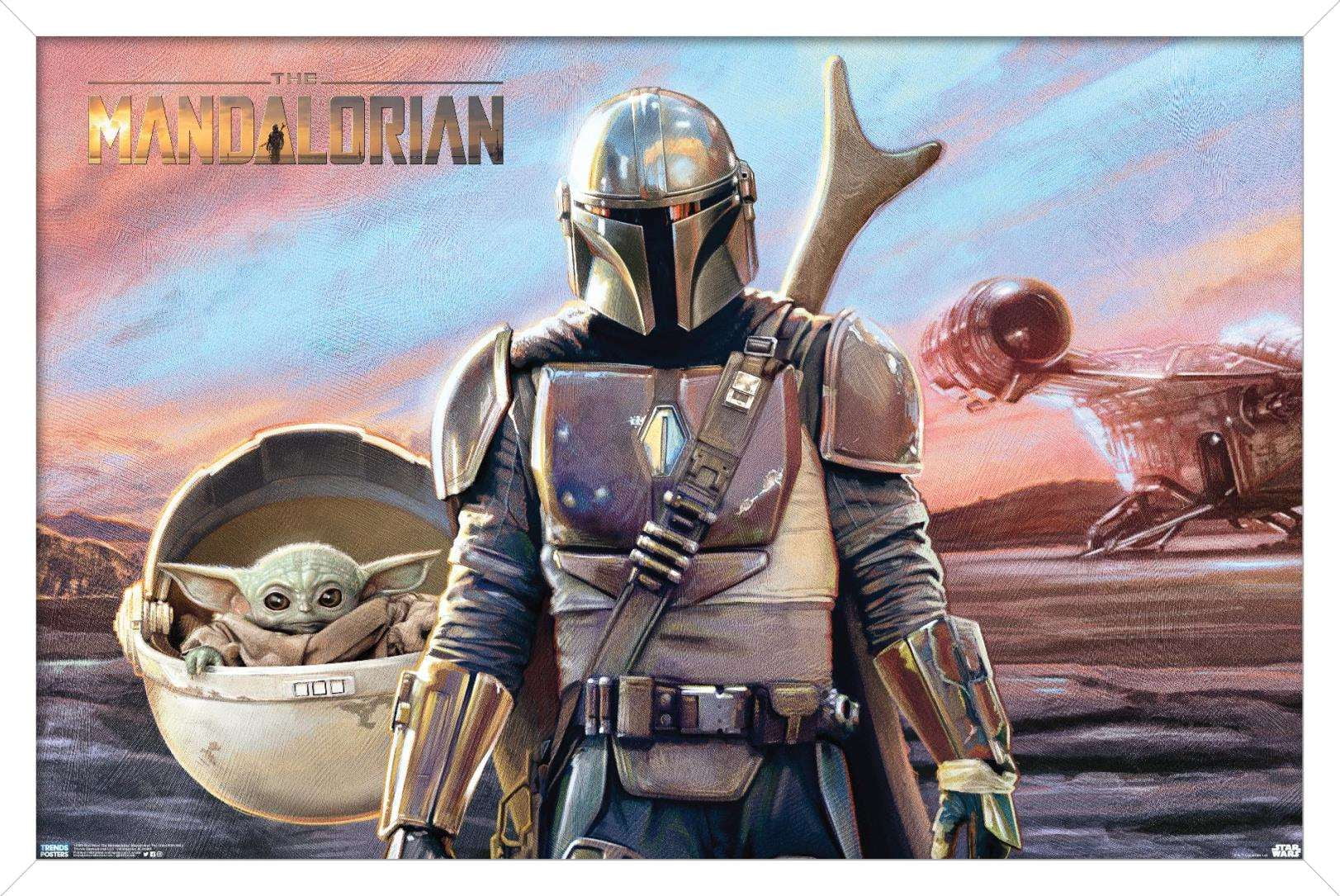 Star Wars: The Mandalorian - Mando And The Child With Ship Wall Poster ...