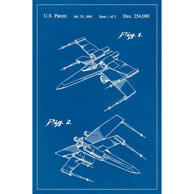 Star Wars X-Wing Fighter Blueprint Art Poster - Walmart.com