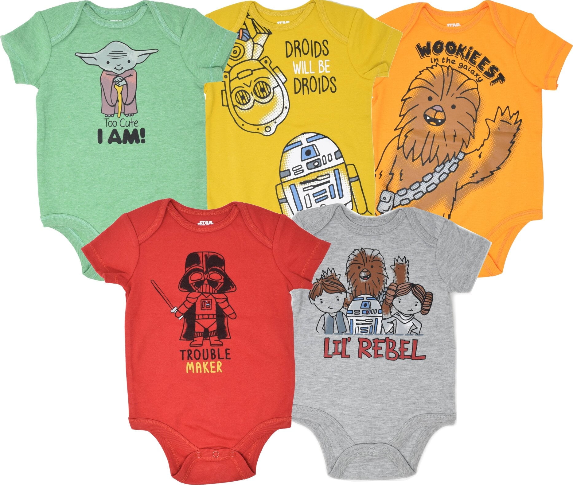 Star Wars Yoda Darth Vader R2-D2 Newborn Baby Boys 5 Pack Bodysuits ...