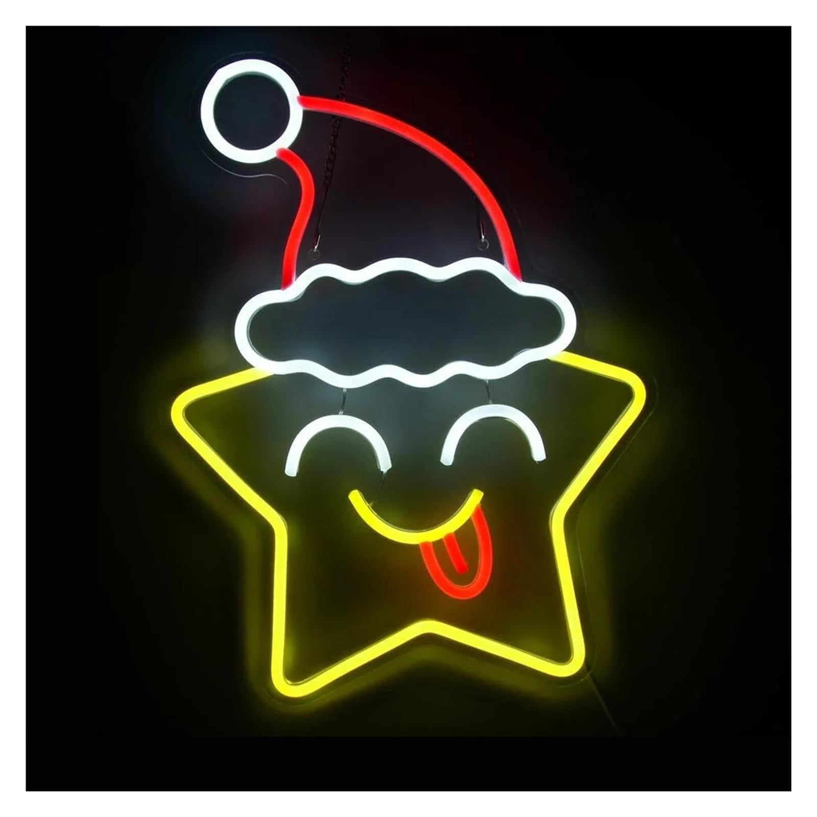 Star With Hat Neon Sign, USB Powered Funny Smile LED Lights Suitable ...