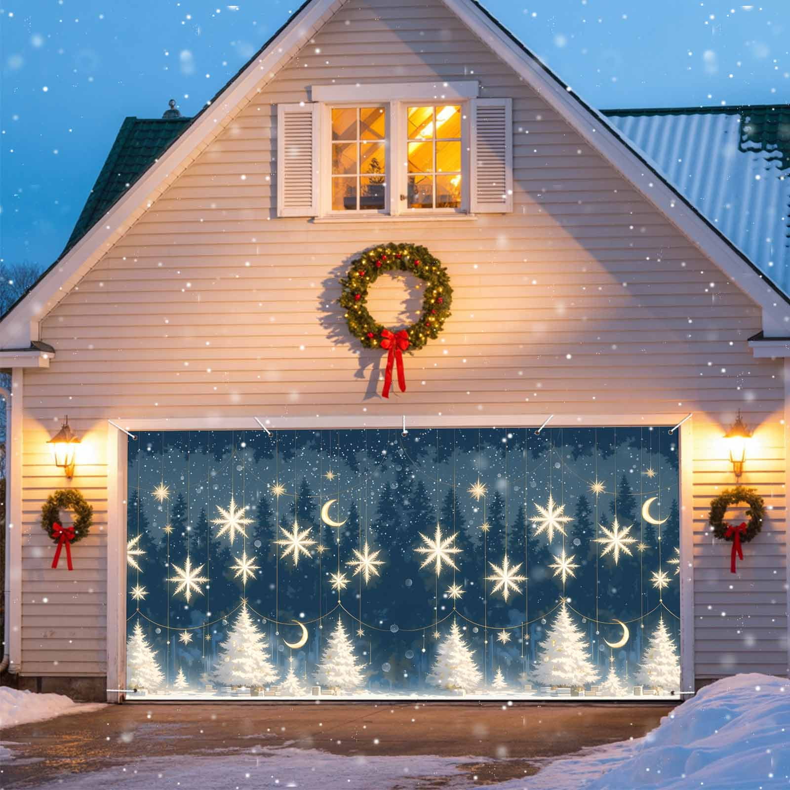 Star Xmas Tree Forest Garage Door Decorations, 6x13ft Garage Door Cover ...