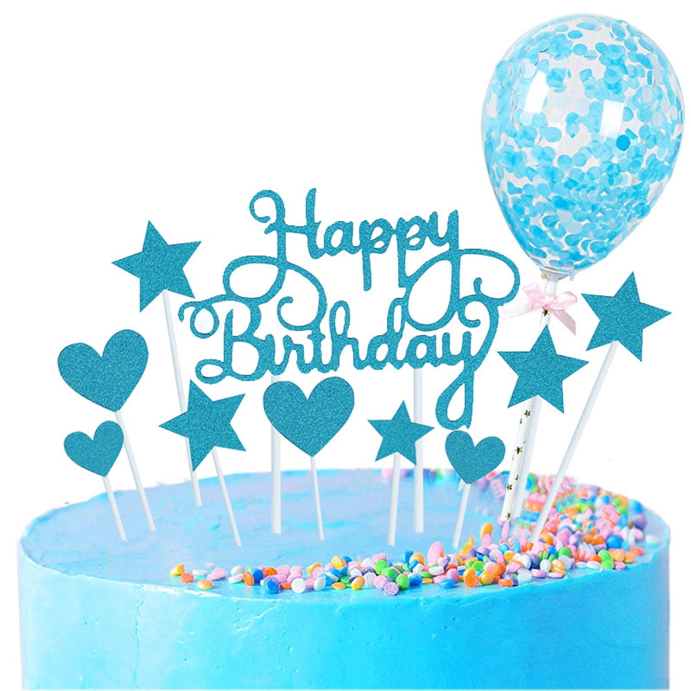 Star and Heart Cake Topper, Happy Birthday Toppers set, with Confetti ...