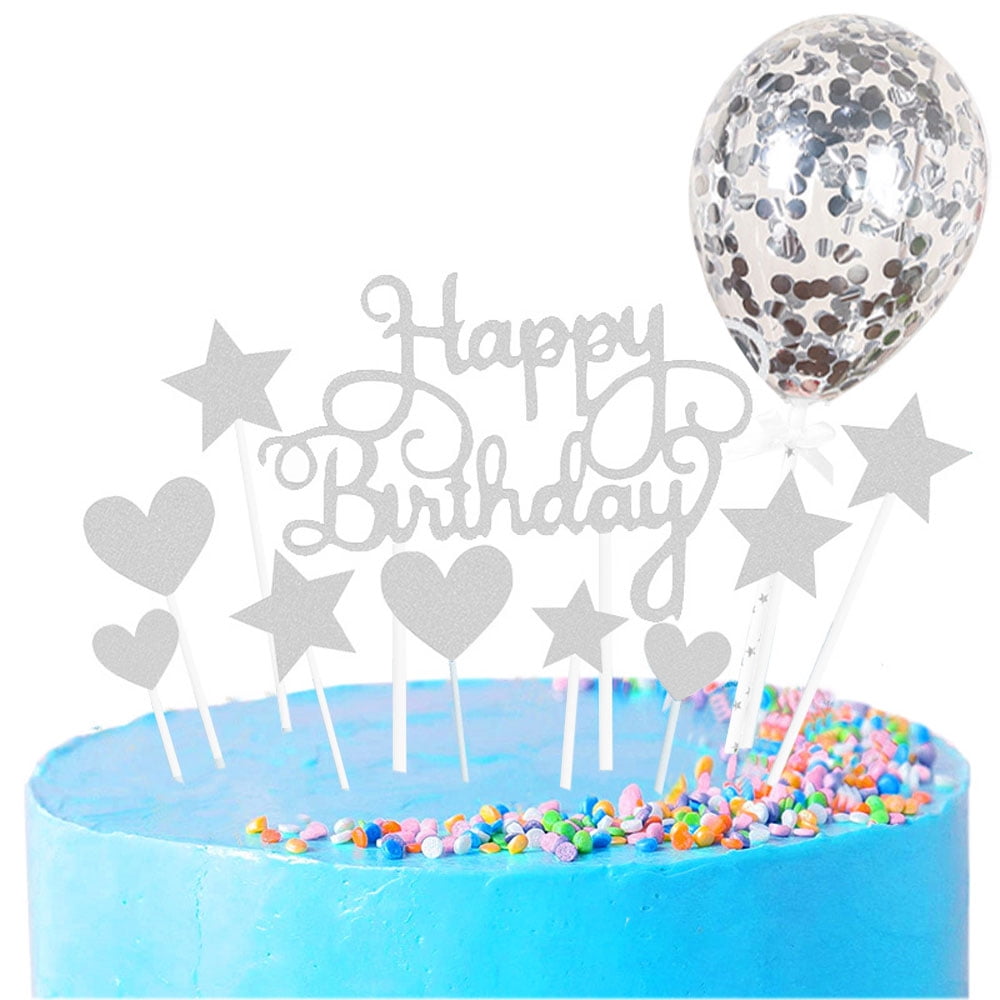 Star and Heart Cake Topper, Happy Birthday Toppers set, with Confetti ...