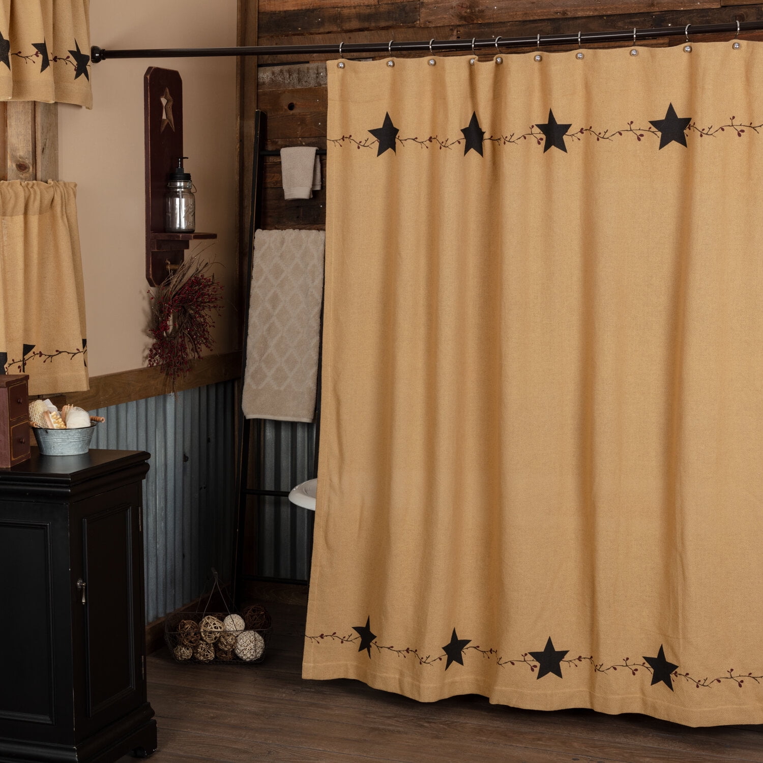 Pine Valley Quilts Star and Pip Country Primitive Shower Curtain 72x72 ...