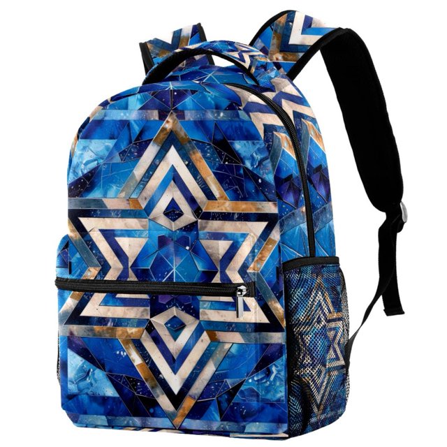 Star of David Blue Abstract Pattern School Bag Travel Backpack with ...