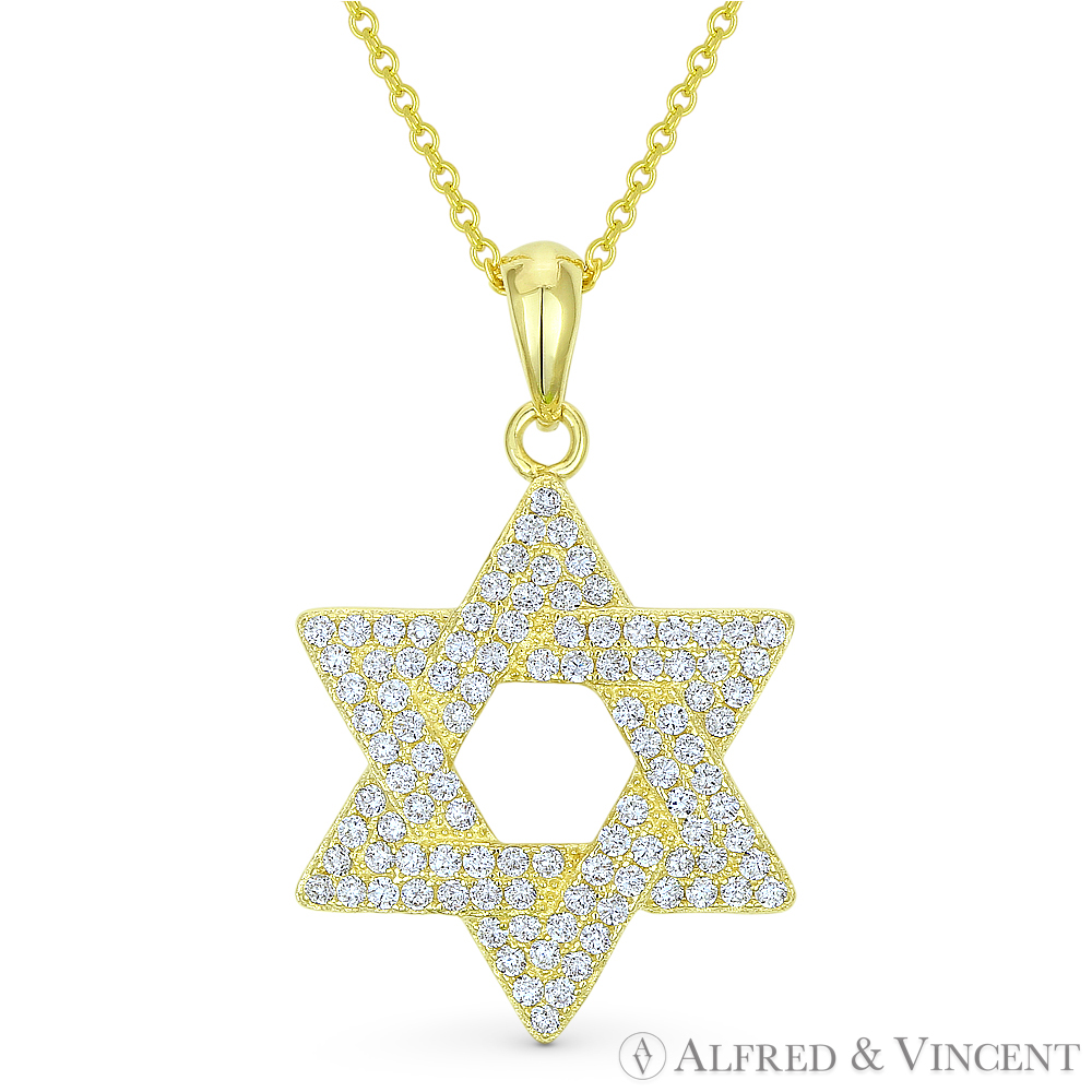 Star of David Cubic Zirconia CZ Crystal Pave Pendant & Chain Necklace ...