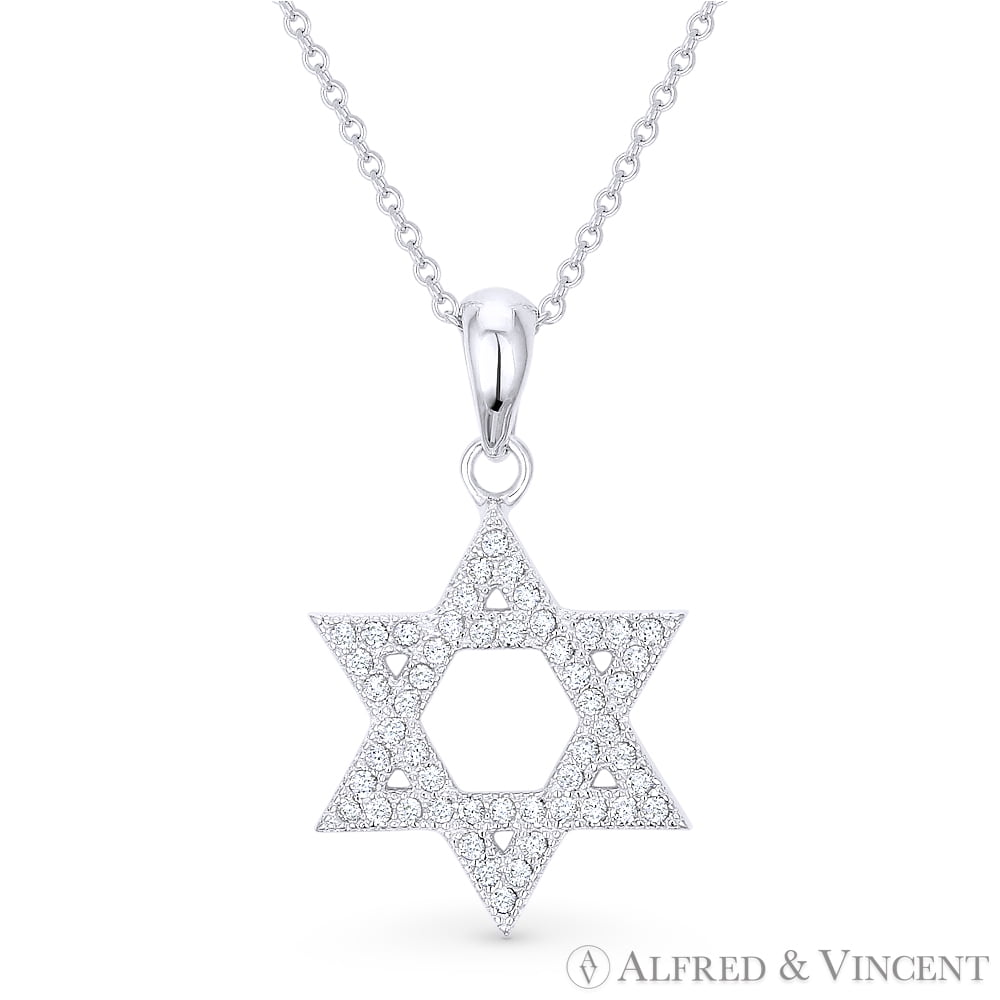 Star of David Cubic Zirconia CZ Crystal Pave Pendant & Chain Necklace ...