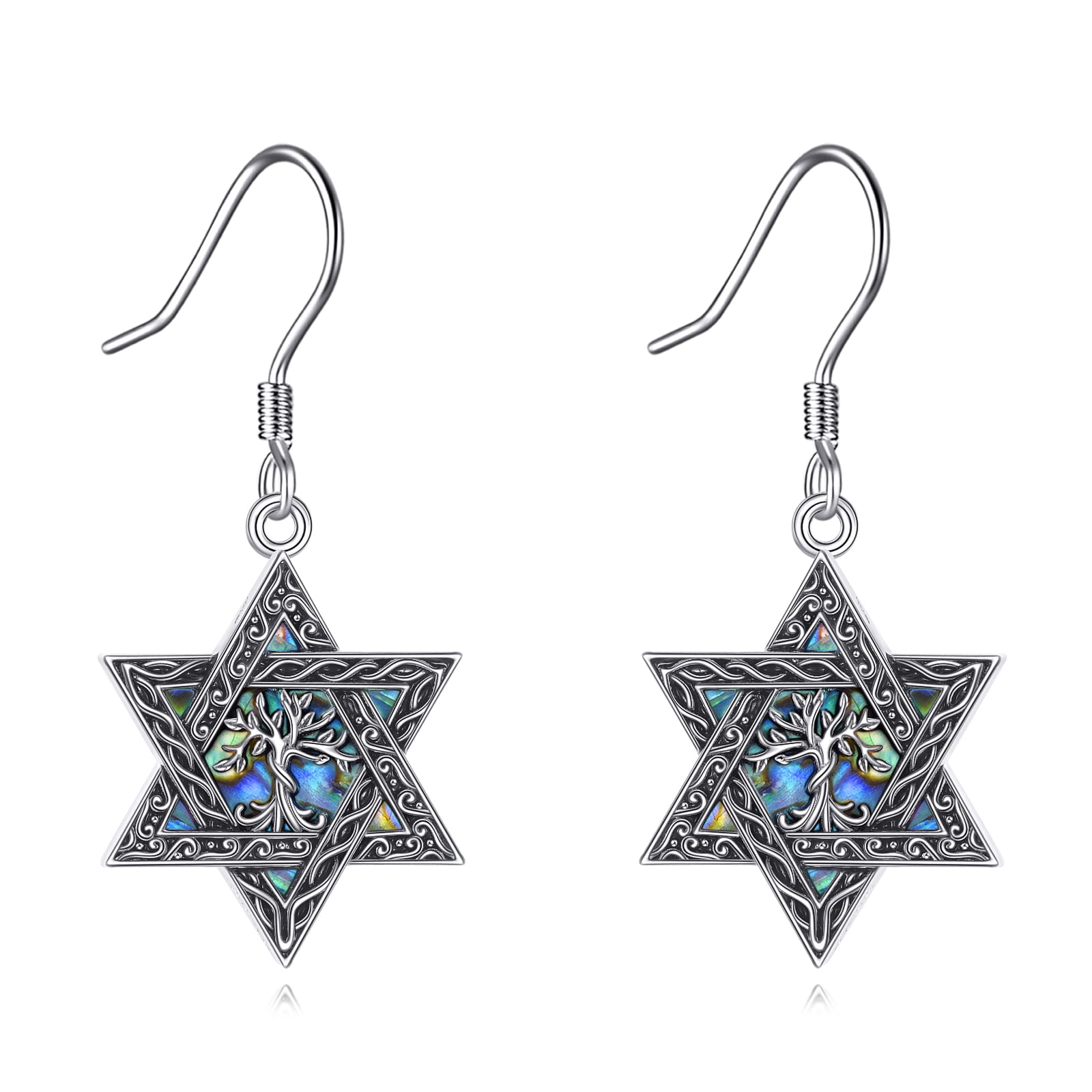 Star of David Earring for Women Sterling Silver Tree of Life Abalone ...