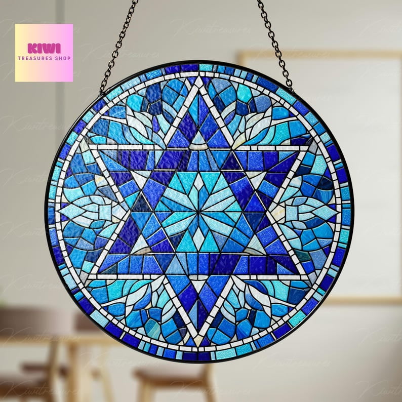 Star of David GLASS Suncatcher, Hanukkah Chanukah Suncatcher Ornament ...
