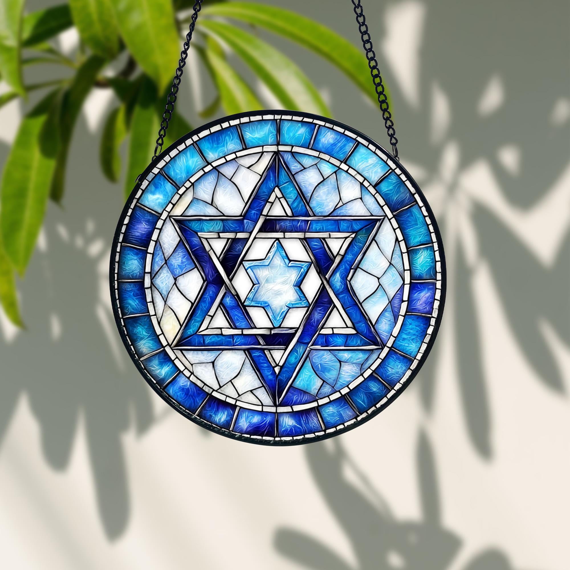 Star of David Stained Glass Ornament, Hanukkah Window Hanging Decor ...