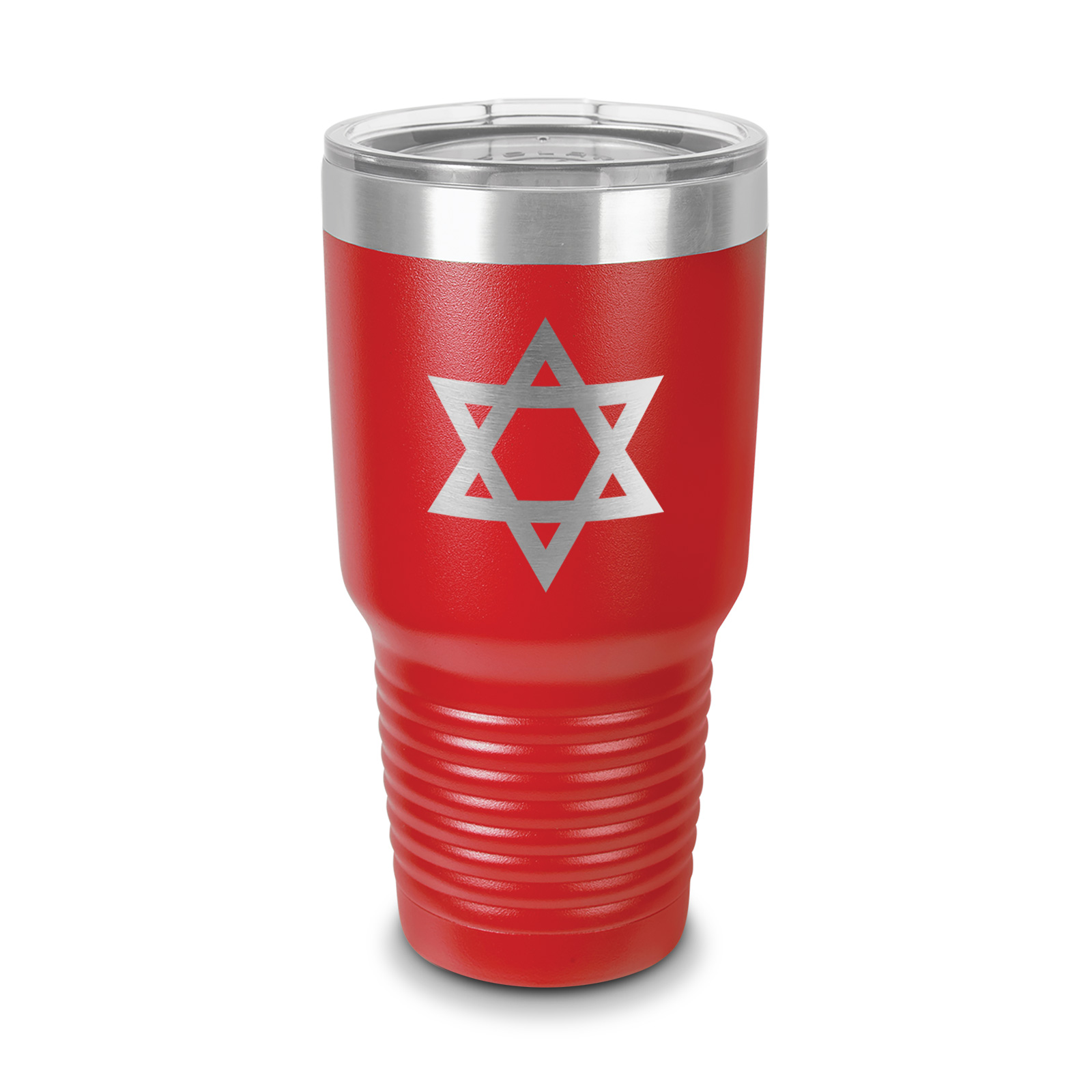 Star of David Tumbler 30 oz - Laser Engraved w/ Clear Lid - Stainless ...