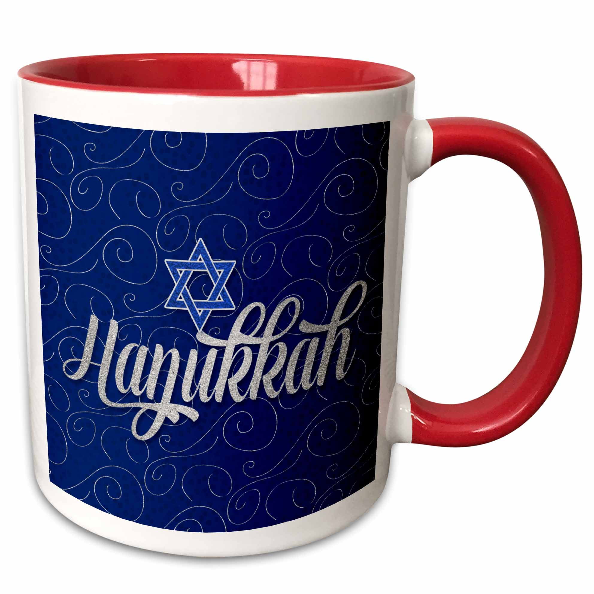 Star of David with Silver and Blue Hanukkah Word Art 11oz Two-Tone Red ...
