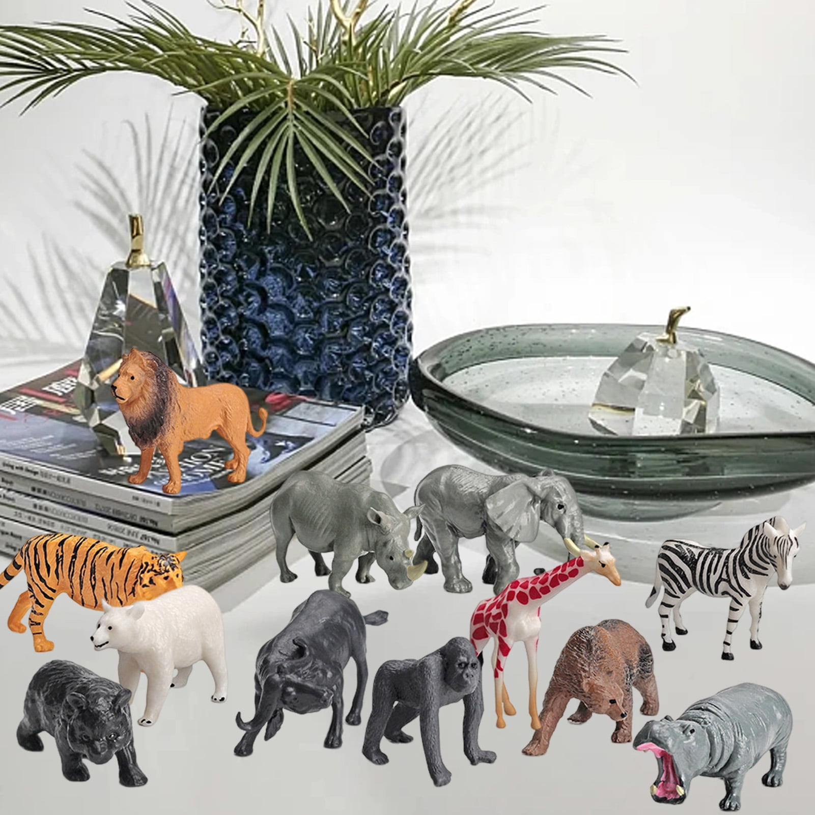 StarBay 12Pcs Realistic Wild Animal Static Model Hippo/Zebra/Elephant ...