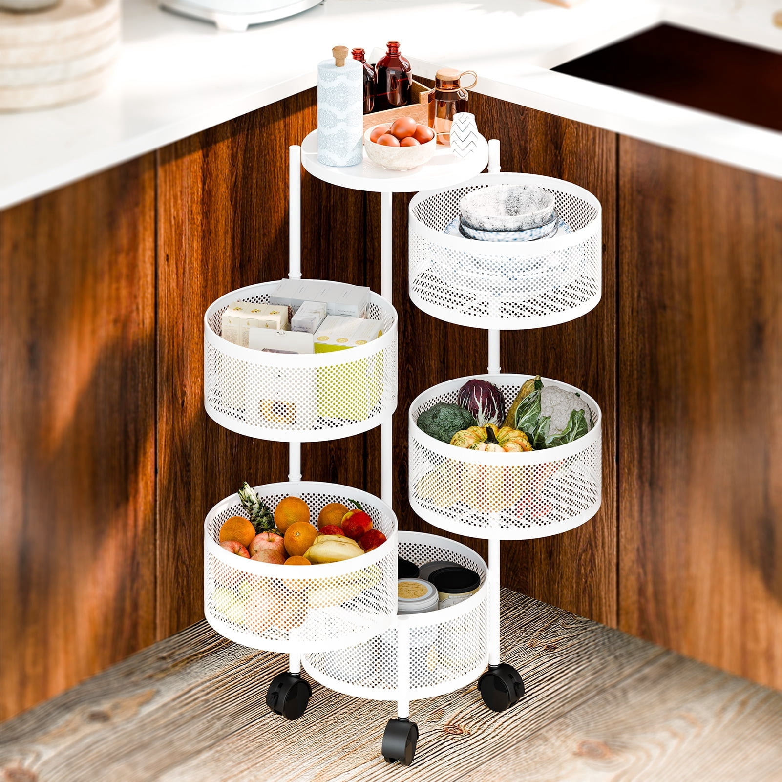 StarBay 3/4/5 Tier White Multilayer Rotating Storage Shelves Rack ...