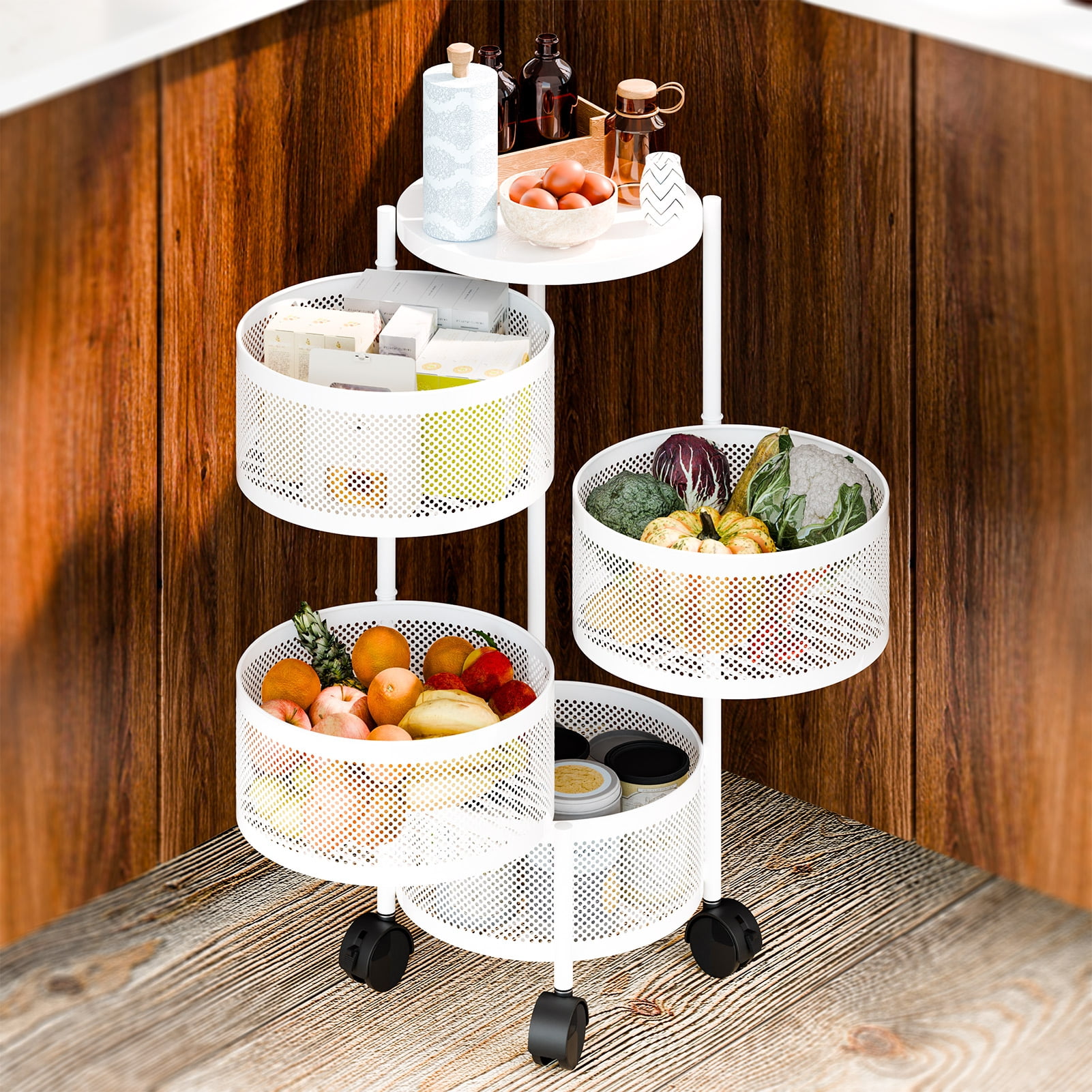 StarBay 3/4/5 Tier White Rotating Multifunctional Shelf Floor Vegetable ...
