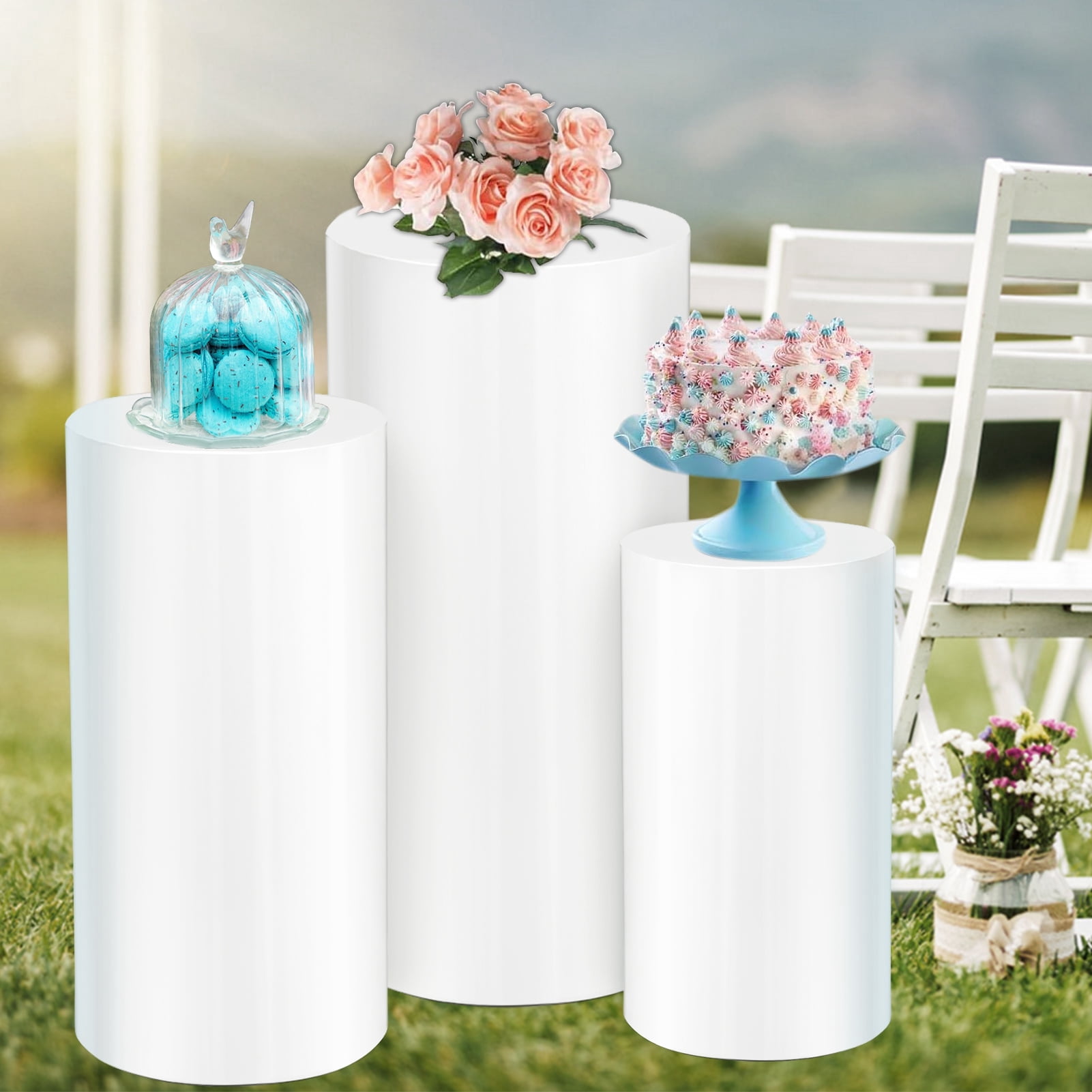 StarBay 3Pcs Pedestal Stand White Round Pedestal Display Plinth Pillars ...