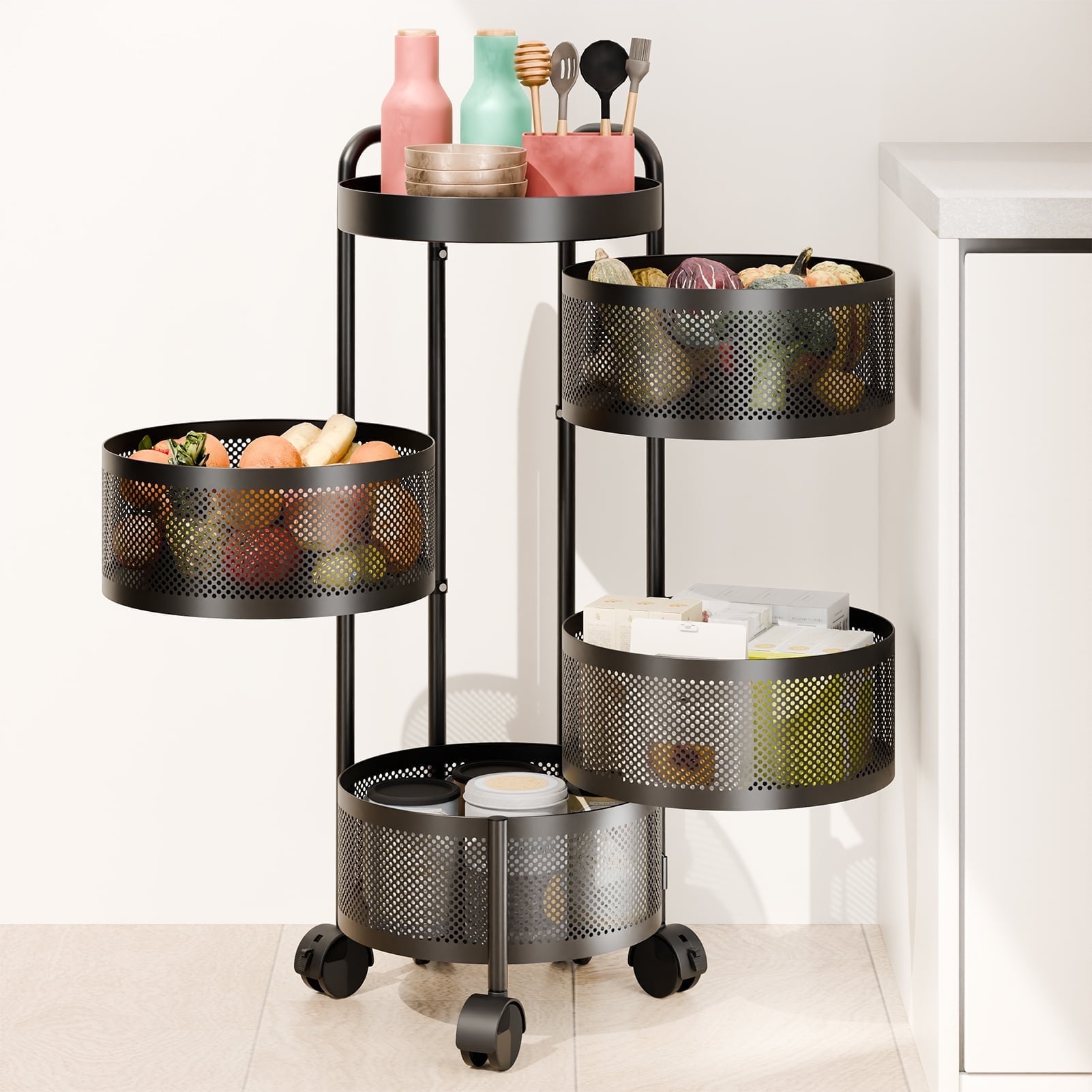StarBay 4-Layers Kitchen Floor Fruit Stand Modern Kitchen Vegetable ...