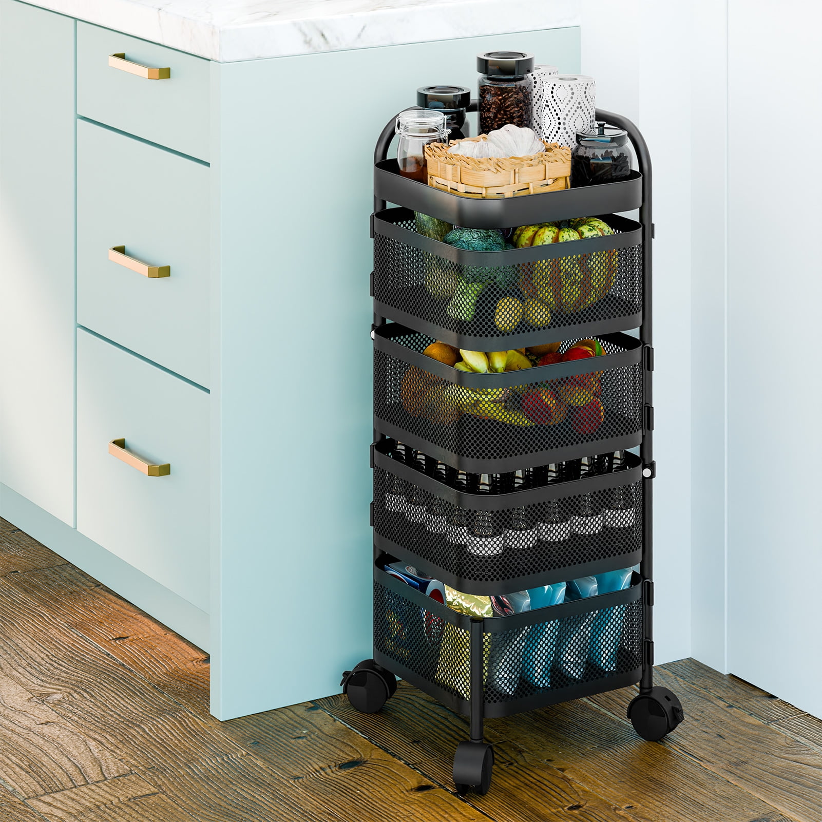 StarBay 4 Tiers Rotating Storage Shelves Rack Rolling Utility Cart ...