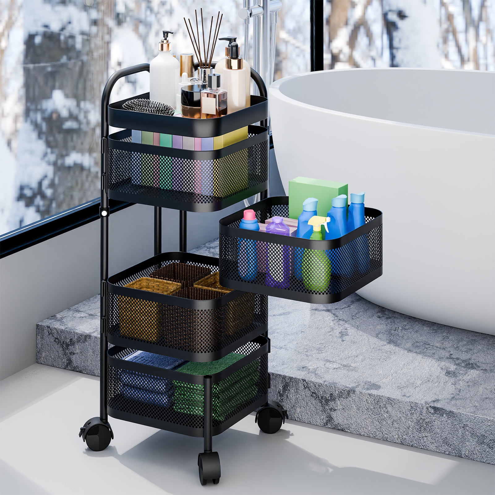 StarBay 4 Tiers Square Storage Rack Kitchen Rolling Cart Tool Cart ...