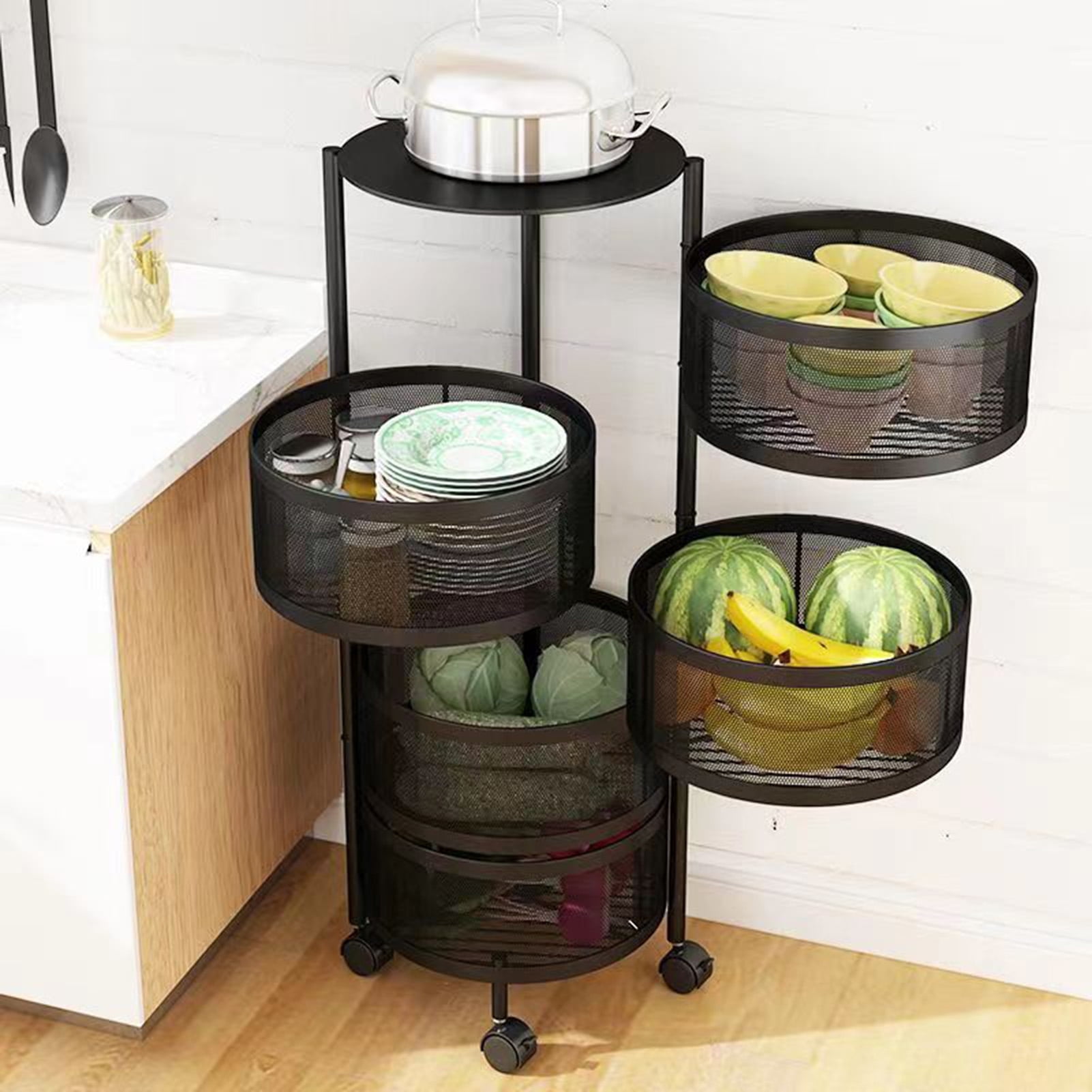 StarBay 5 Tier Kitchen Storage Cart Circular Rotating Basket Large ...