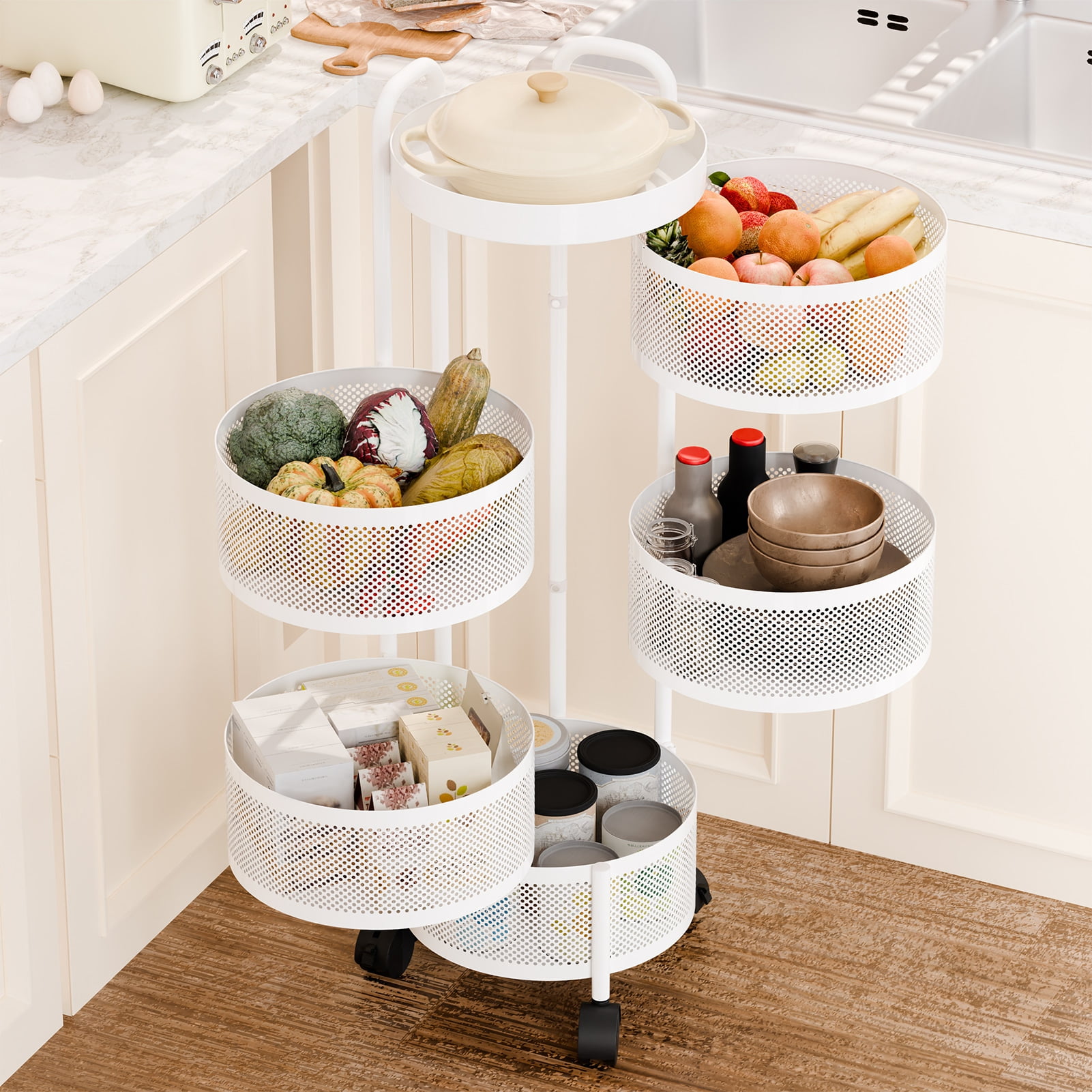 StarBay Black Round 5 Tier Kitchen Trolley Food Storage Cart Round ...
