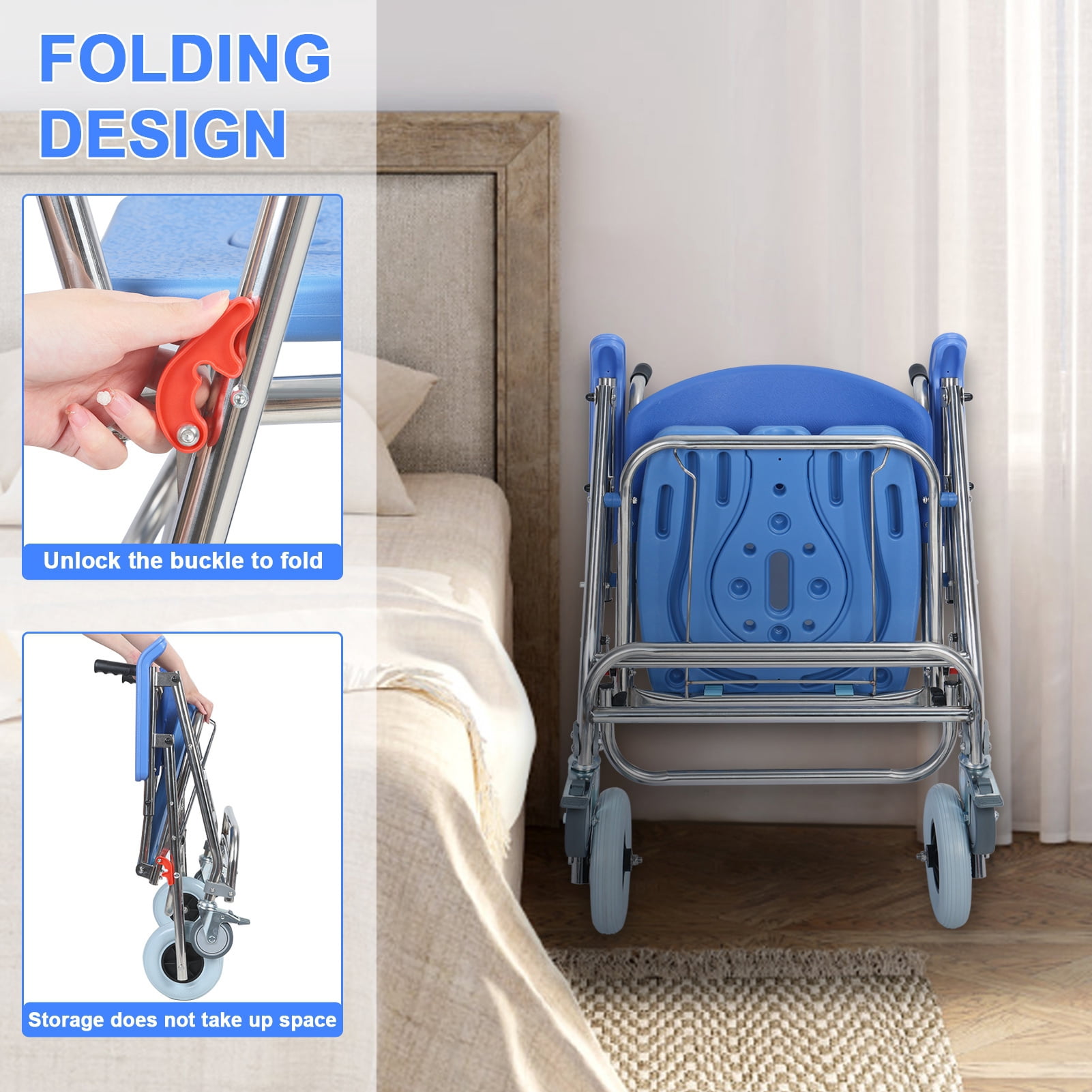 StarBay Potty Chair Elderly Folding Shower Commode Disabled Wheelchair ...