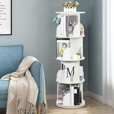 IAJXWI 2 Tier Rotating Bookshelf, 360° Revolving Bookcase Stackable ...